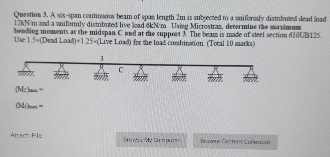 Solved Question 3. A six-span continuous beam of span length | Chegg.com