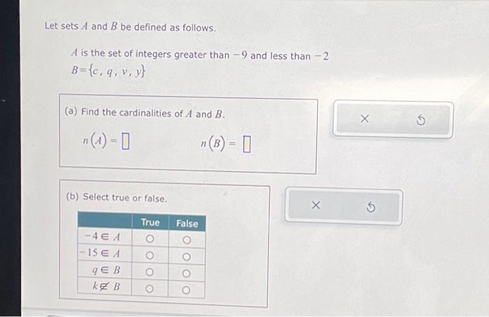 Solved A is the set of integers greater than −9 and less | Chegg.com