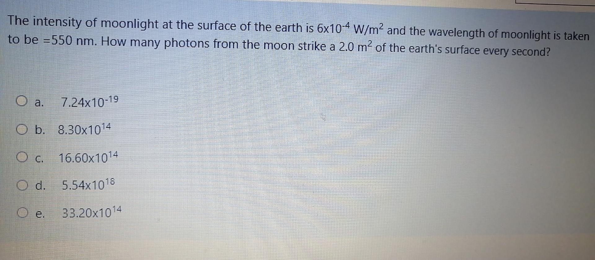 Solved The intensity of moonlight at the surface of the | Chegg.com