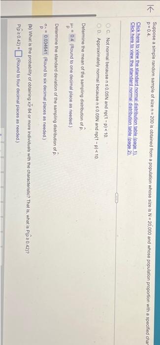 Solved Suppose a simple random sample of size n=200 is | Chegg.com