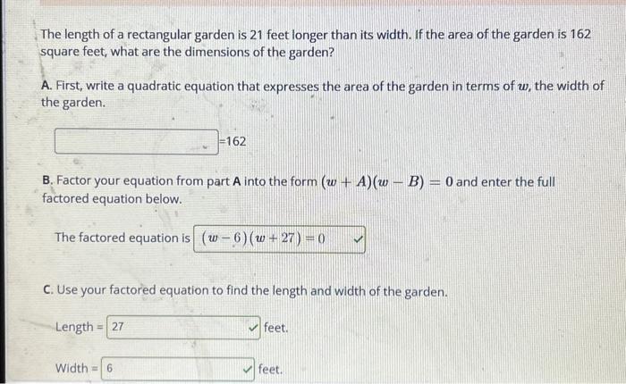 Solved The length of a rectangular garden is 21 feet longer | Chegg.com