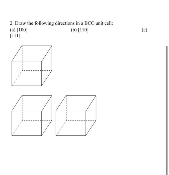 Solved 2. Draw the following directions in a BCC unit cell: | Chegg.com