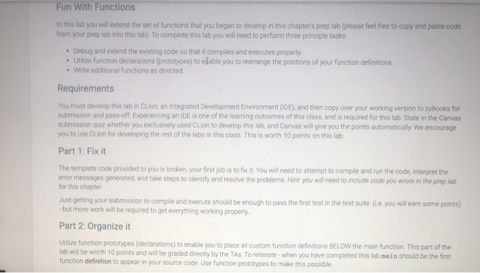 Solved Fun With Functions In this lab you will extend the | Chegg.com