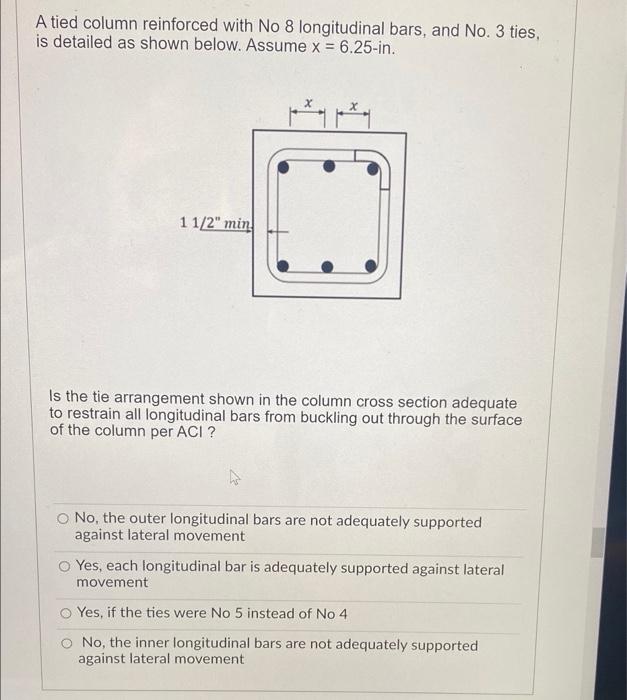 Solved A tied column reinforced with No 8 longitudinal bars, | Chegg.com
