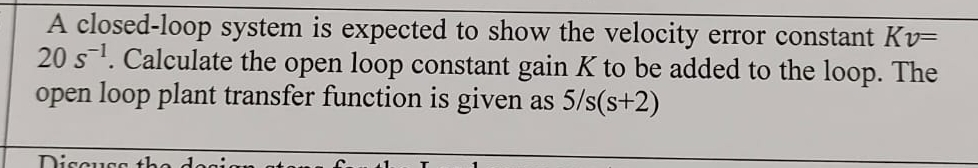 Solved A closed-loop system is expected to show the velocity | Chegg.com