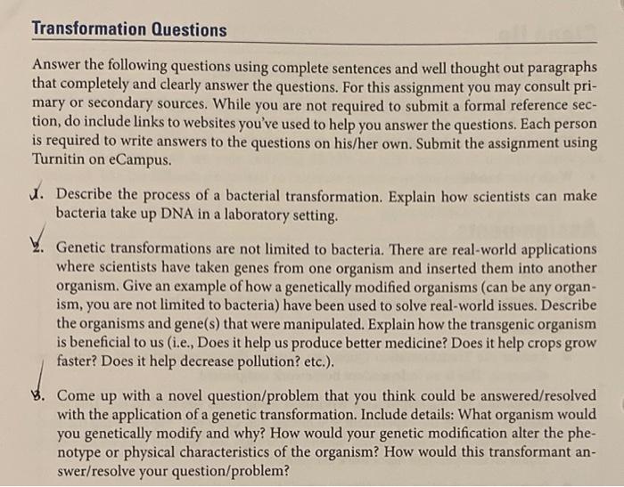 Solved Transformation Questions Answer the following | Chegg.com