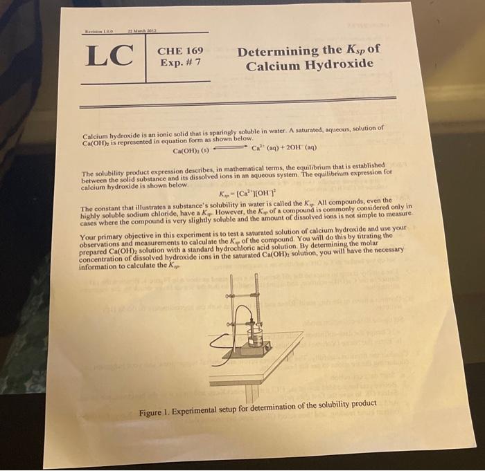 Solved LC CHE 169 Exp. #7 Determining the Ksp of Calcium | Chegg.com