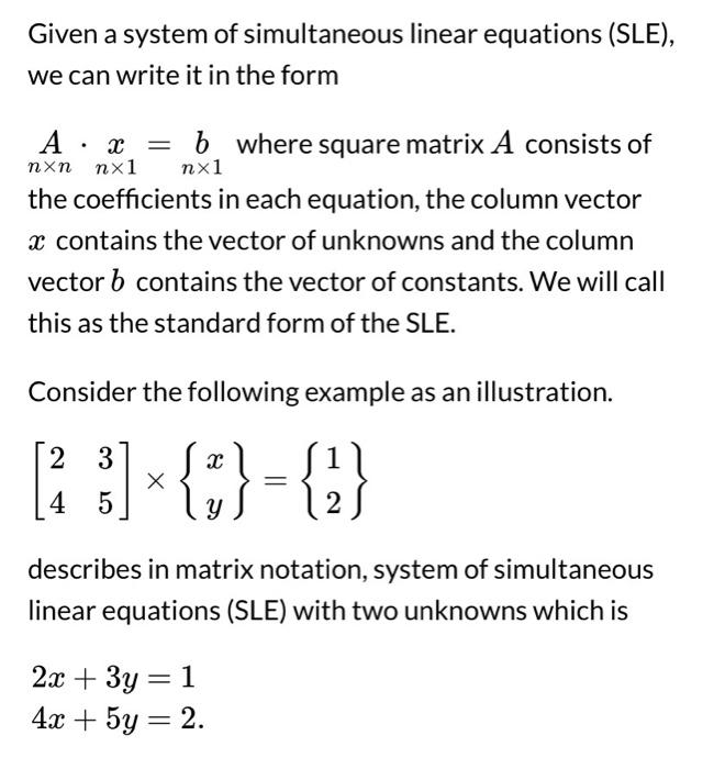 Given a system of simultaneous linear equations | Chegg.com