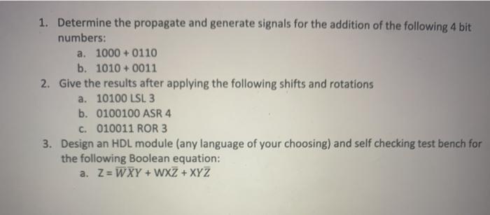 Solved 1. Determine the propagate and generate signals for | Chegg.com