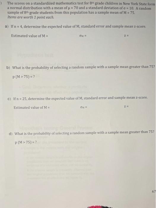 Solved ) The scores on a standardized mathematics test for | Chegg.com