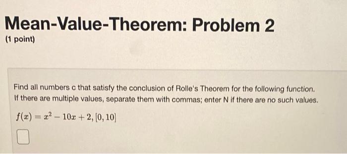 Mean-Value-Theorem: Problem 1 (1 point) Graph the | Chegg.com