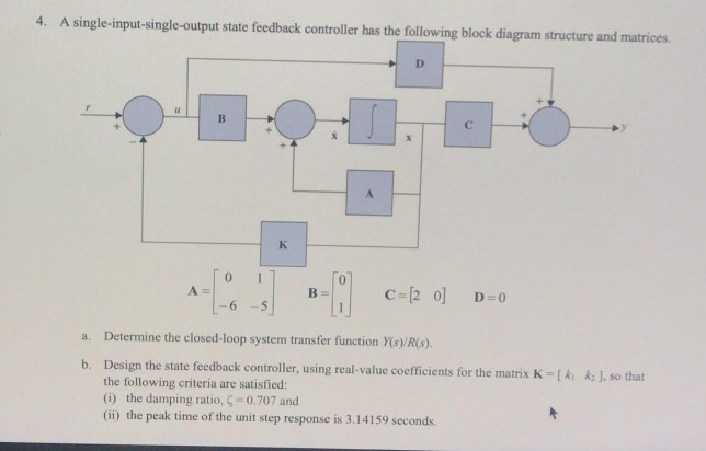 Solved 4. A single-input-single-output state feedback | Chegg.com