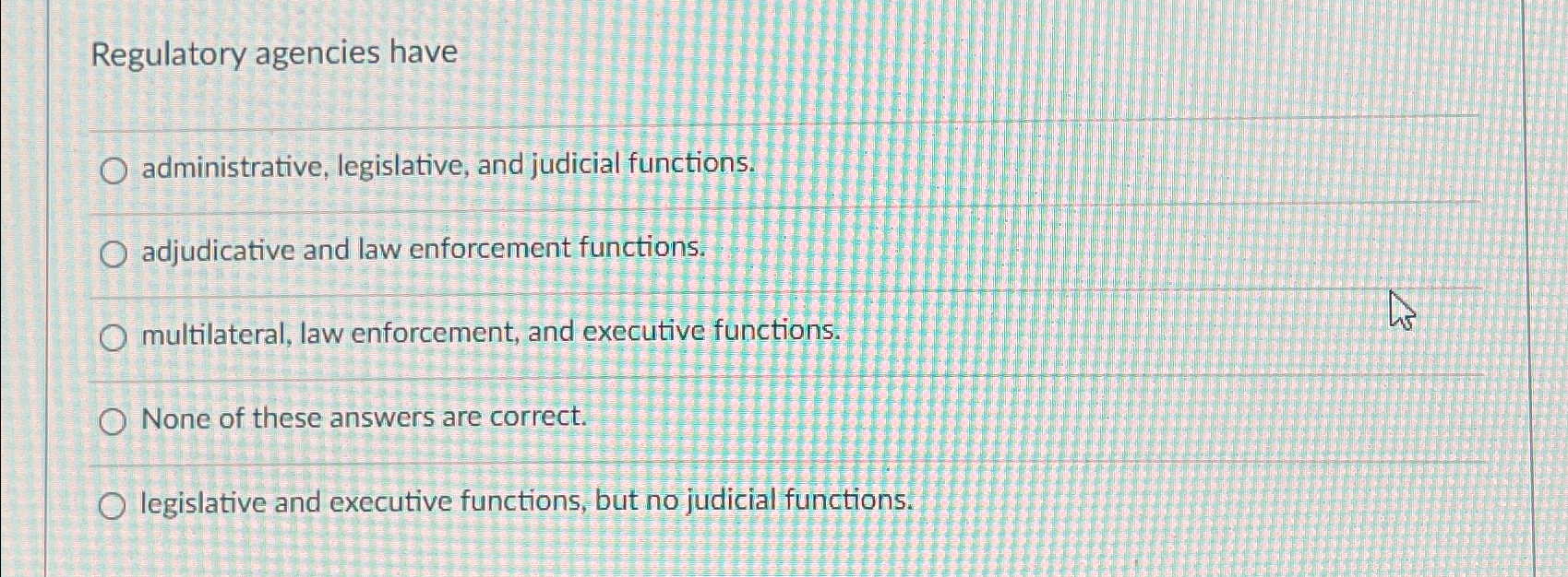 Solved Regulatory agencies haveadministrative, legislative, | Chegg.com