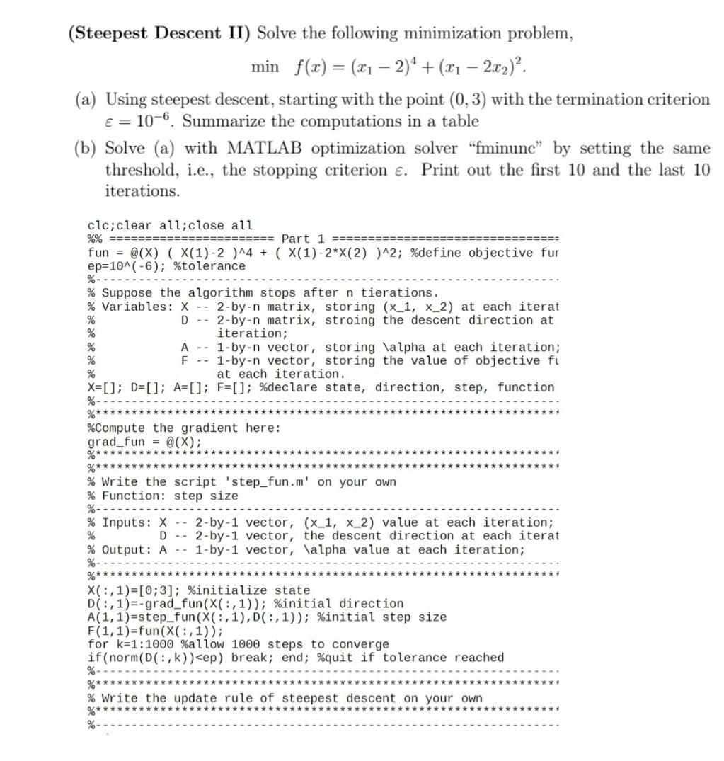 (Steepest Descent II) Solve the following | Chegg.com