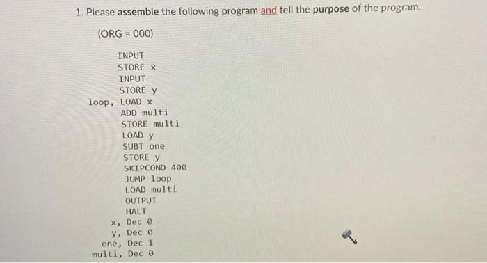 Solved 1. Please assemble the following program and tell the | Chegg.com