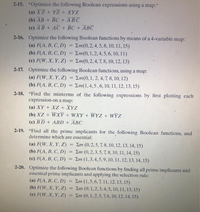 Solved 2 15 Optimize The Following Boolean Expressions 