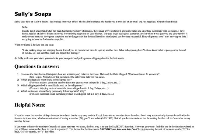 Solved Sally's Soaps Sally, your boss at 'Sally's Soaps', | Chegg.com