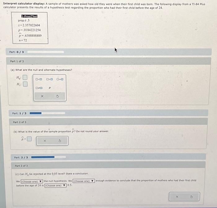 Interpret calculator display: A sample of mothers was | Chegg.com