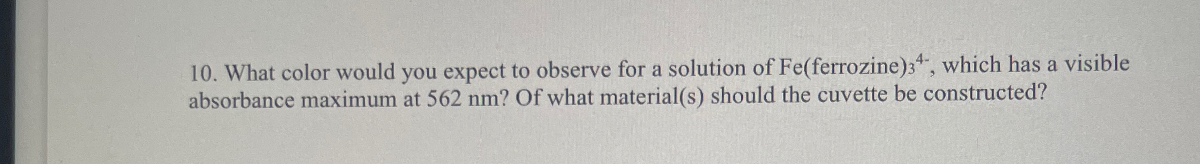 Solved What color would you expect to observe for a solution | Chegg.com