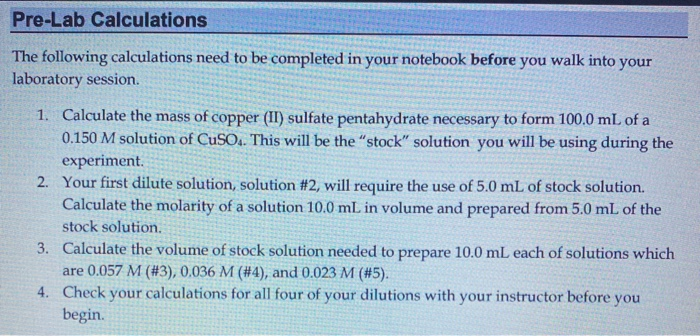 Solved Pre-Lab Calculations The following calculations need | Chegg.com