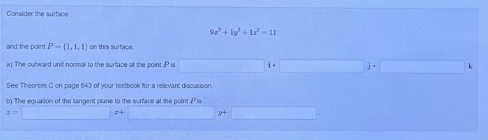 Solved Consider the surface 9x2+1y2+1z2=11 and the point | Chegg.com
