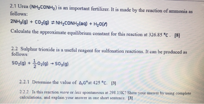 2.1 Urea (NH,CONH2) is an important fertilizer. It is | Chegg.com