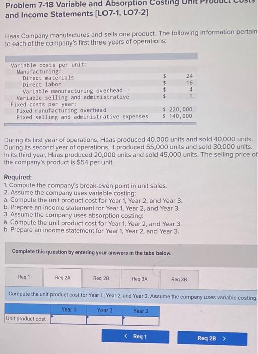 Solved Problem 7-18 Variable and Absorption Costing Unit | Chegg.com