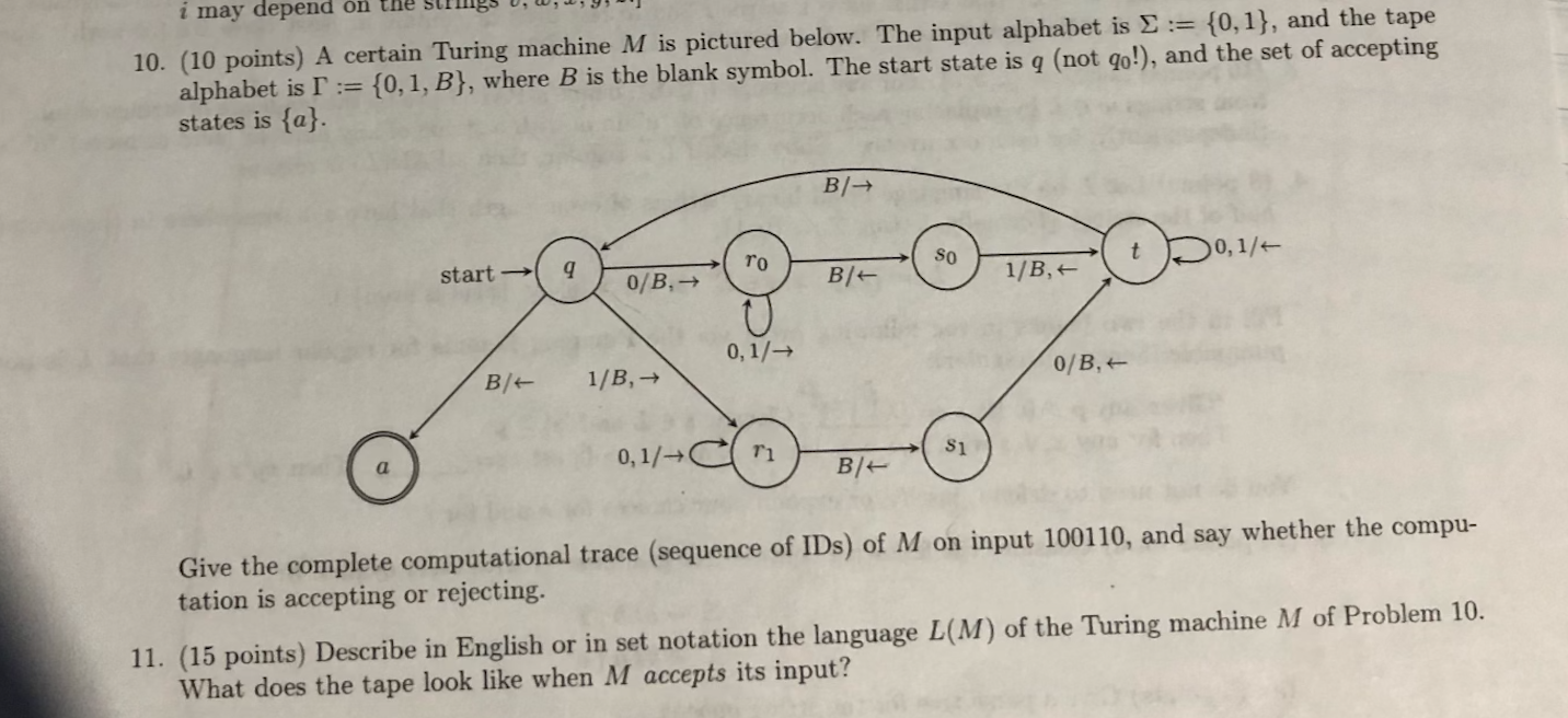 Solved (10 ﻿points) ﻿A certain Turing machine M ﻿is pictured | Chegg.com