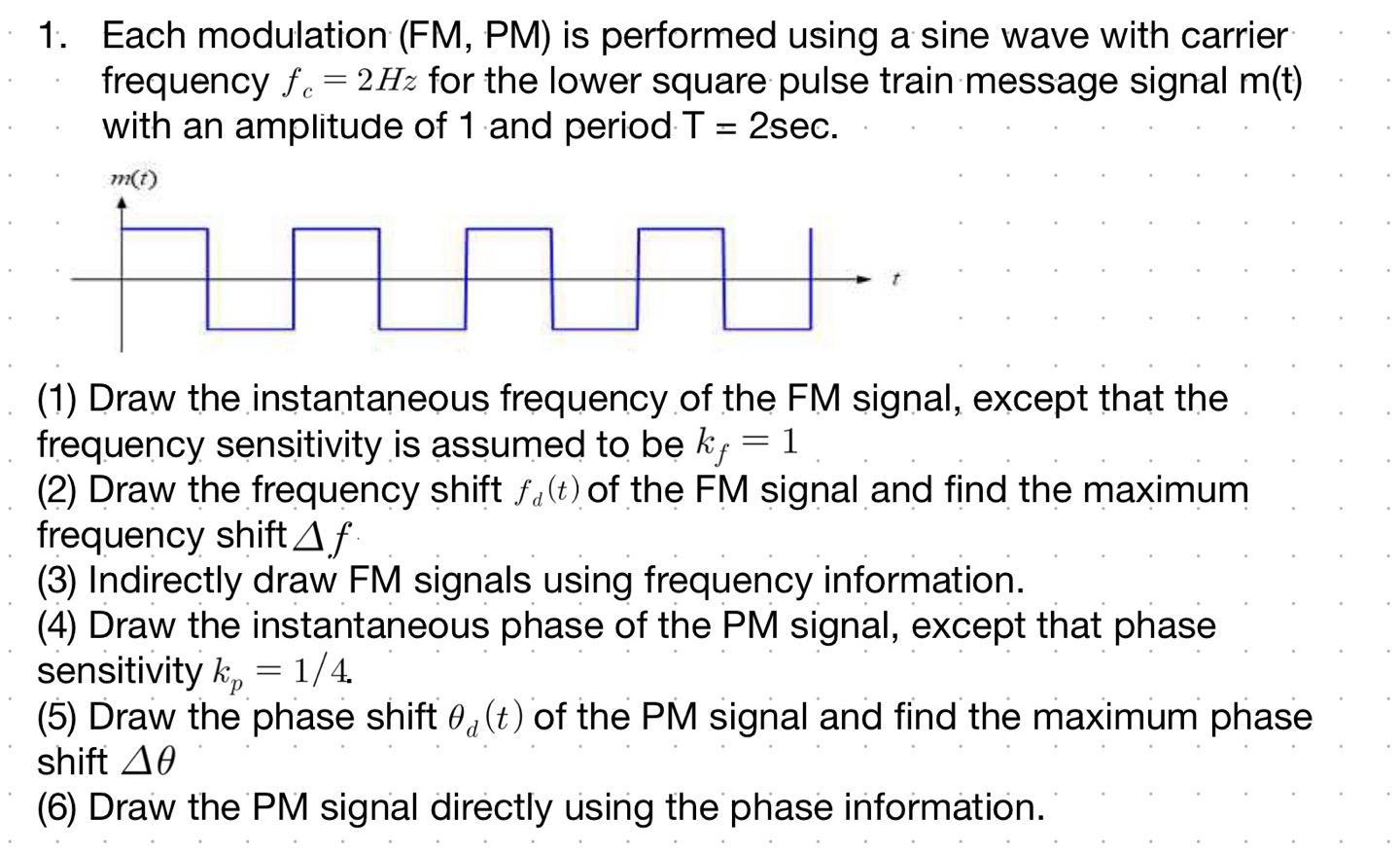 Solved Each modulation (FM, ﻿PM) ﻿is performed using a sine | Chegg.com