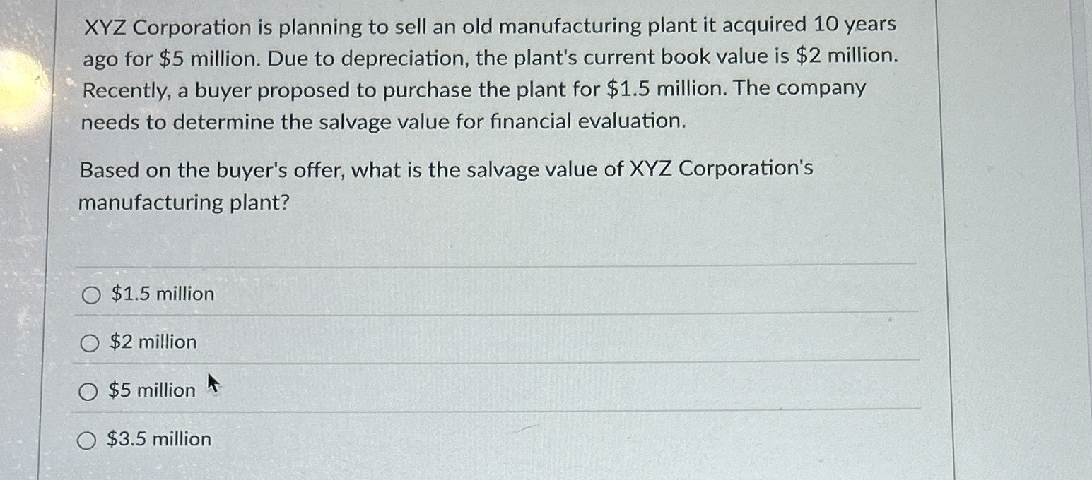 Solved XYZ Corporation is planning to sell an old | Chegg.com