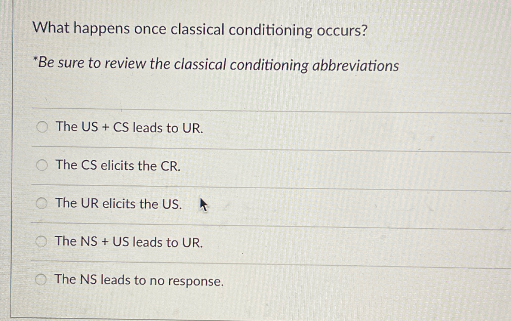 Solved What happens once classical conditioning occurs??**B | Chegg.com