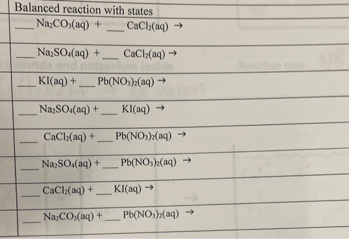 Solved Balanced Reaction With States Na2co3 Aq …cacl2 Aq →