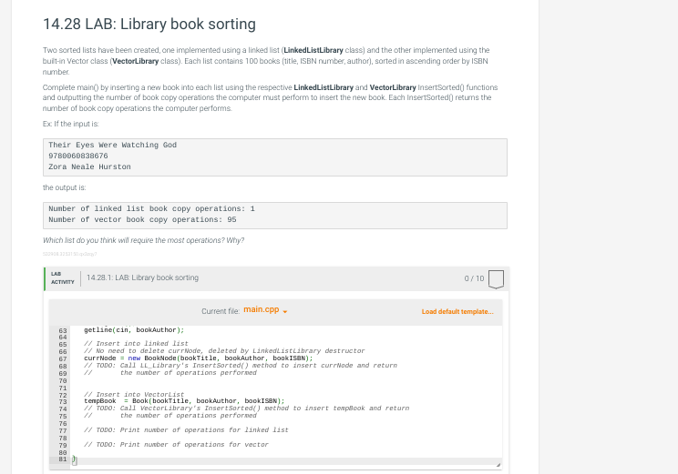 Solved 14.28 ﻿LAB: Library book sortingTwo sorted lists have | Chegg.com