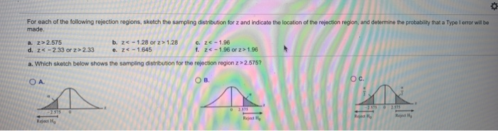 Solved For each of the following rejection regions, sketch | Chegg.com