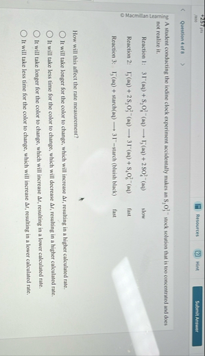 Solved Question 4 ﻿of 8A student conducting the iodine clock | Chegg.com