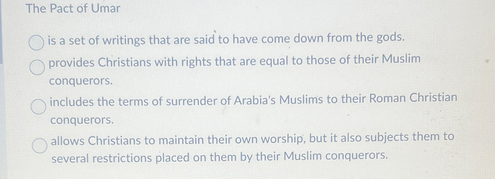 Solved The Pact of Umar ﻿is a set of writings that are said | Chegg.com