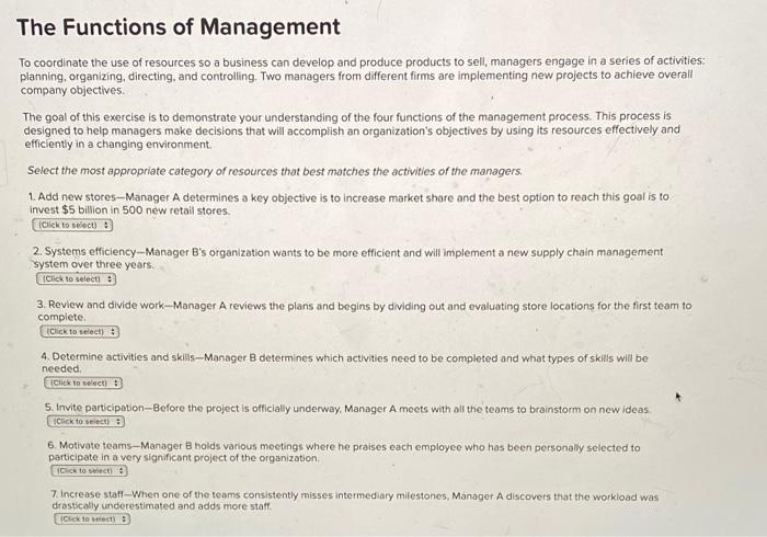 Solved The Functions of Management To coordinate the use of | Chegg.com