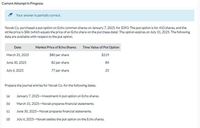 Solved Your answer is partially correct.Novak Co. ﻿purchased | Chegg.com