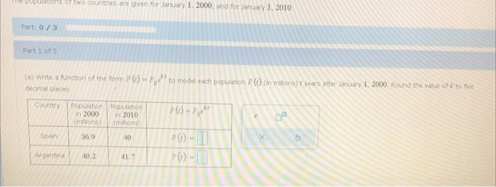 Solved (a) Winte a function of the form P(t)=P0ekt to model | Chegg.com