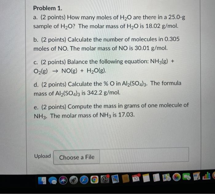 Solved Problem 1. a. (2 points) How many moles of H20 are | Chegg.com