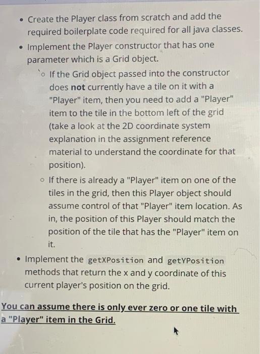 Solved - Create the Player class from scratch and add the | Chegg.com