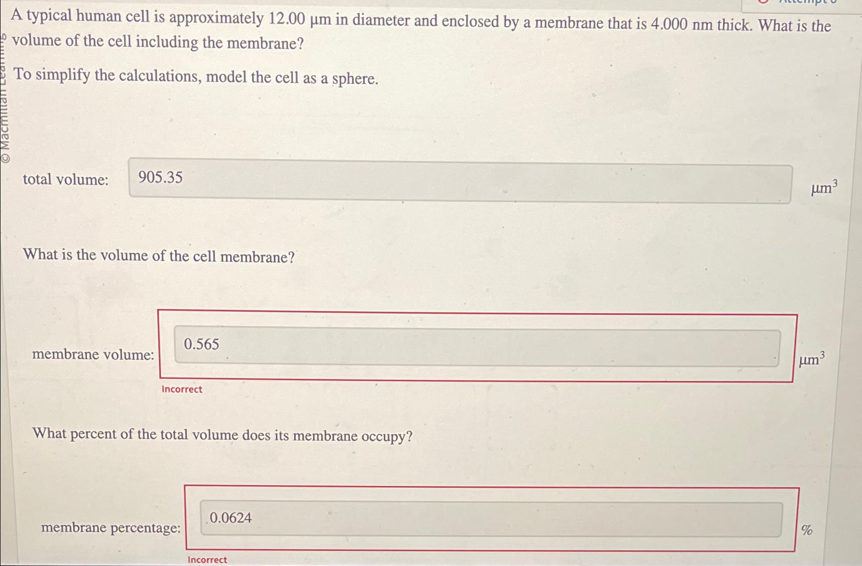 Solved A typical human cell is approximately 12.00μm ﻿in | Chegg.com