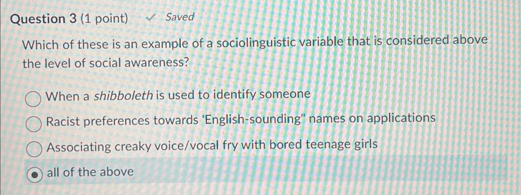 Solved Question 3 (1 ﻿point)SavedWhich of these is an | Chegg.com
