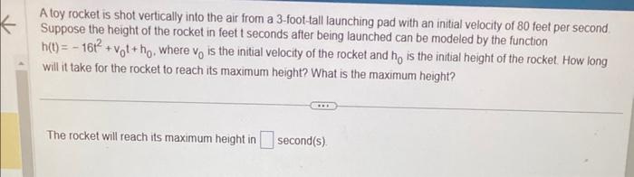 Solved A toy rocket is shot vertically into the air from a | Chegg.com
