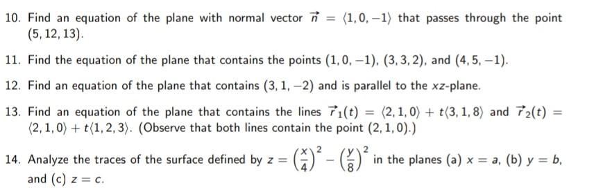 Solved 10. Find an equation of the plane with normal vector | Chegg.com
