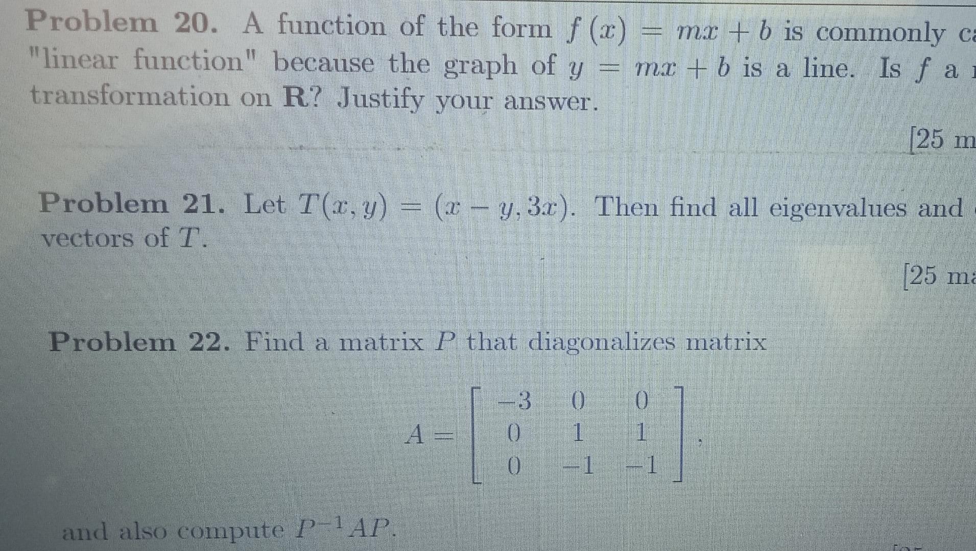 Solved Problem 20. A function of the form f(x)=mx+b is | Chegg.com