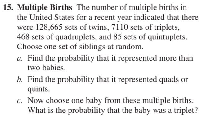 Solved 15. Multiple Births The number of multiple births in | Chegg.com
