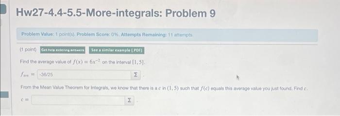 Solved Hw27-4.4-5.5-More-integrals: Problem 9 Problem Value: | Chegg.com
