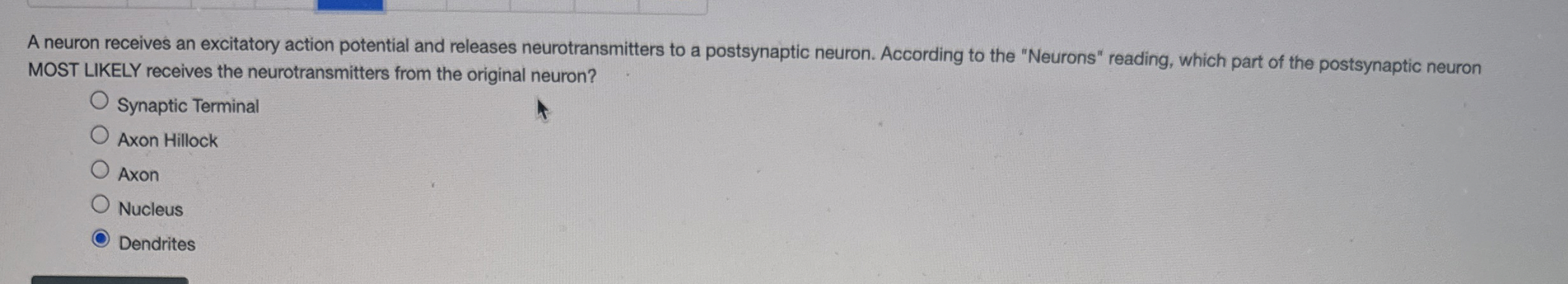 Solved A neuron receives an excitatory action potential and | Chegg.com