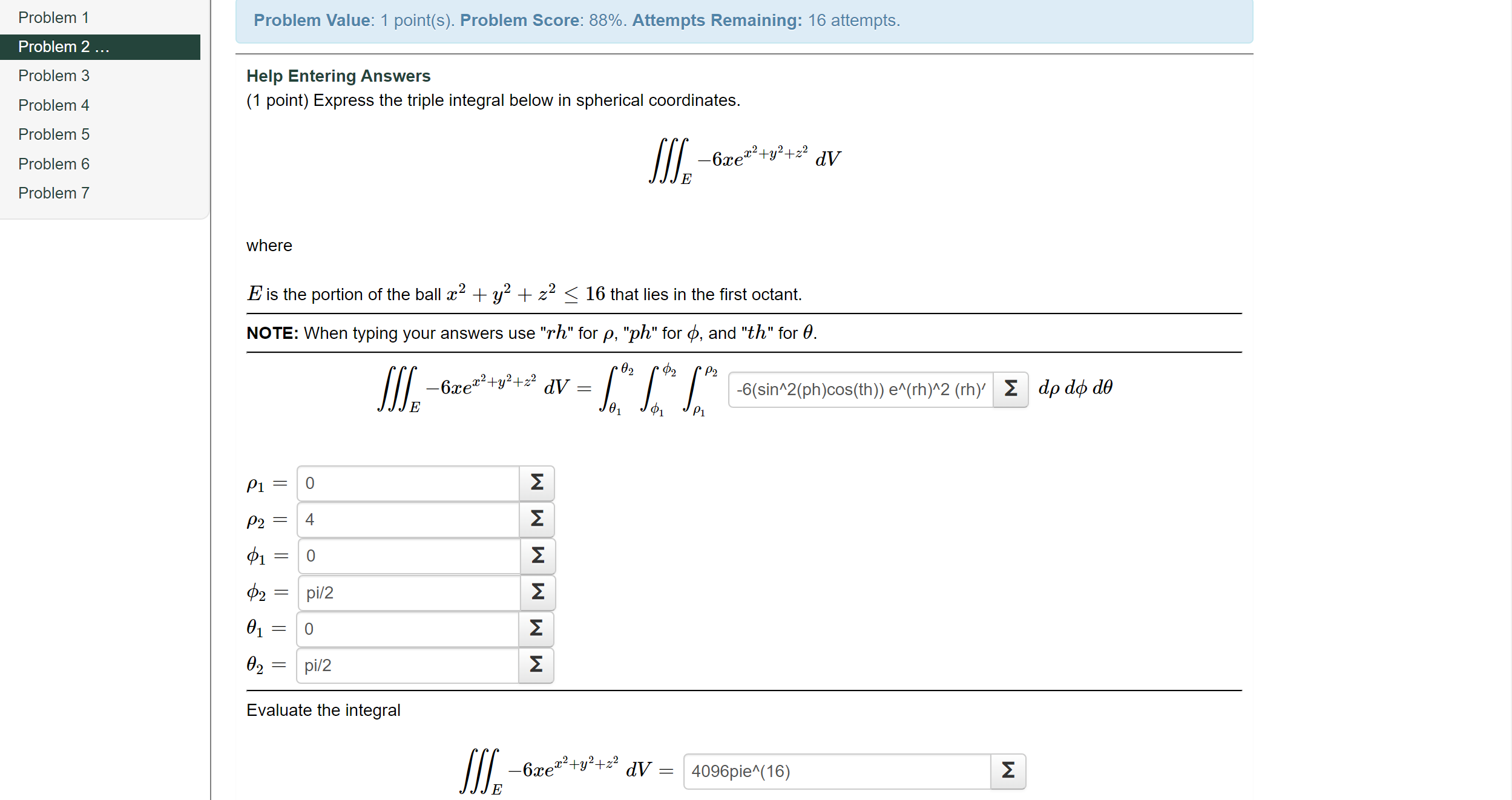 Solved Help Entering Answers(1 ﻿point) ﻿Express the triple | Chegg.com